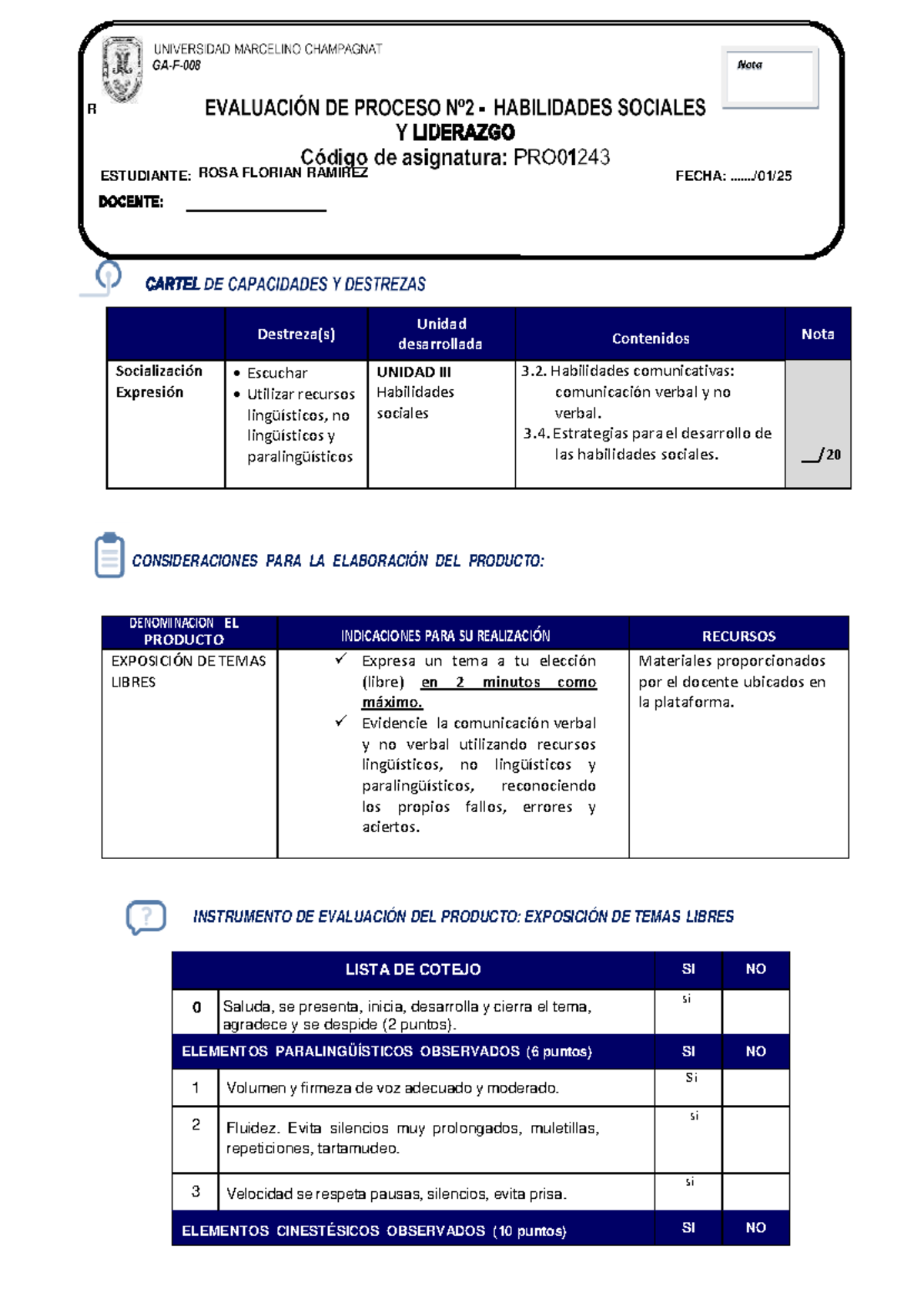 Habilidades y liderazgo - R ROSA FLORIAN RAMIREZ Destreza(s) Unidad ...