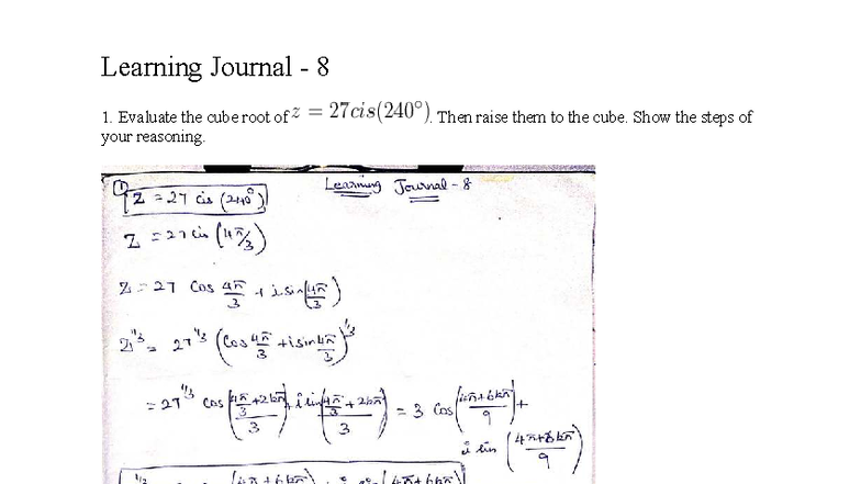 LJ-8: Evaluating Cube Roots and Their Cubes in Complex Numbers - Studocu