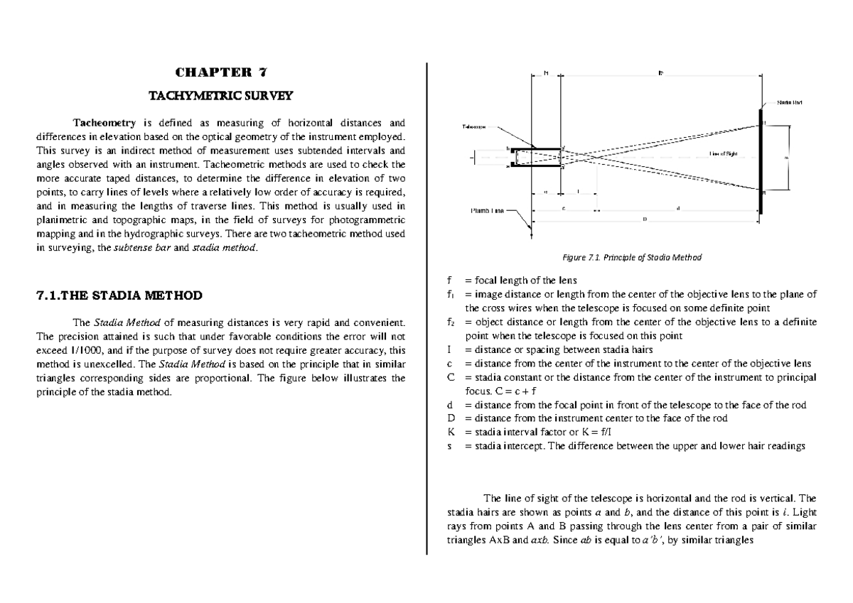 Module 7 - Chapter 7: Tachemetric Survey Methods and Applications - Studocu