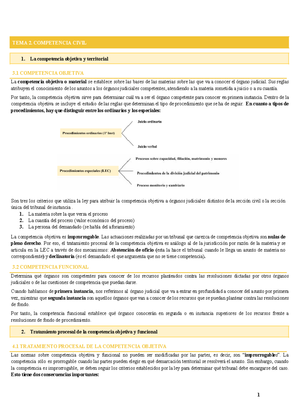TEMA 2 - Competencia Civil: Objetiva y Territorial en el Derecho - Studocu