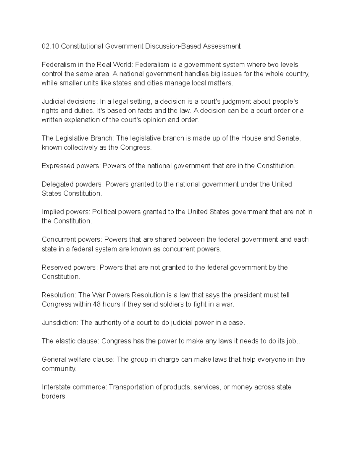 Constitutional Government (Course Code 02): Discussion-Based Assessment ...