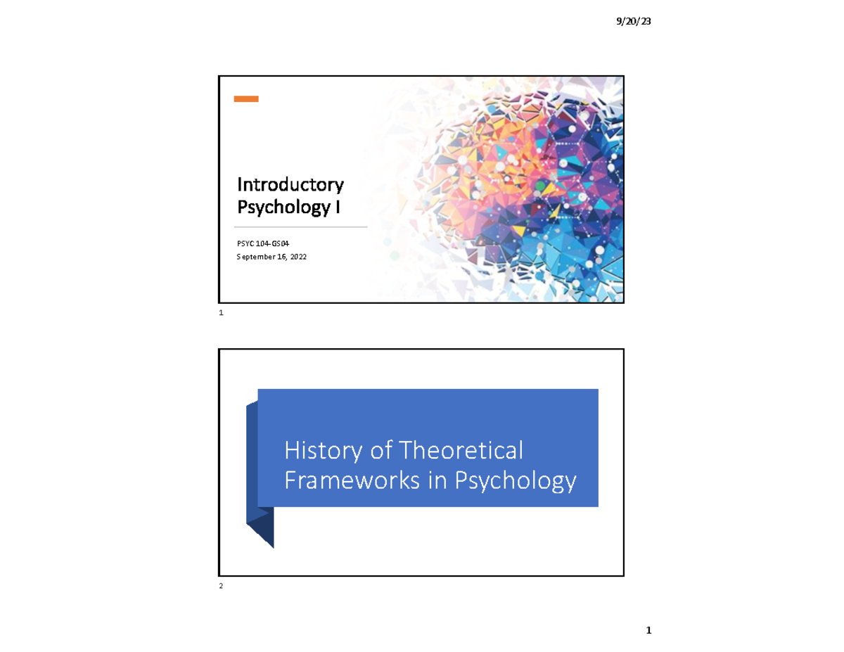 Chapter 1 Lecture B: Theoretical Frameworks in Psychology PSYC - Studocu