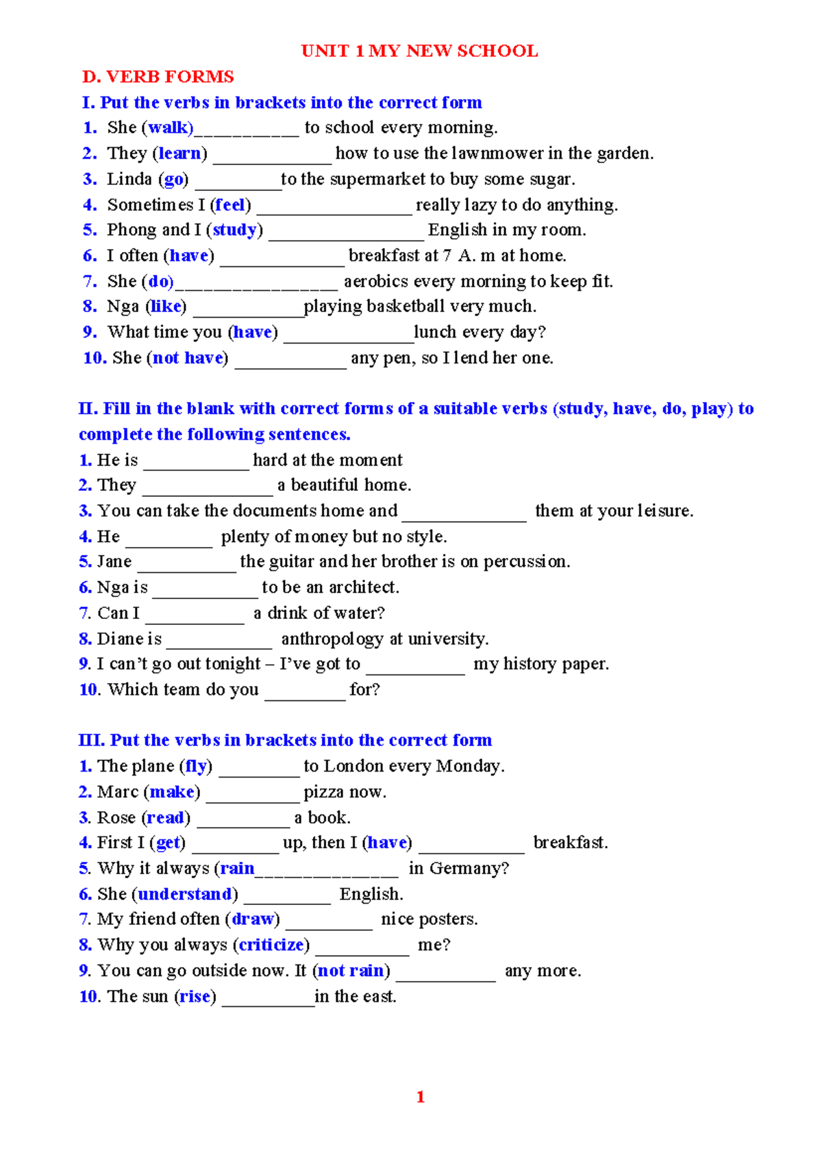 5. VERB FORMS (UNIT 1-6) - Comprehensive Practice Guide - Studocu