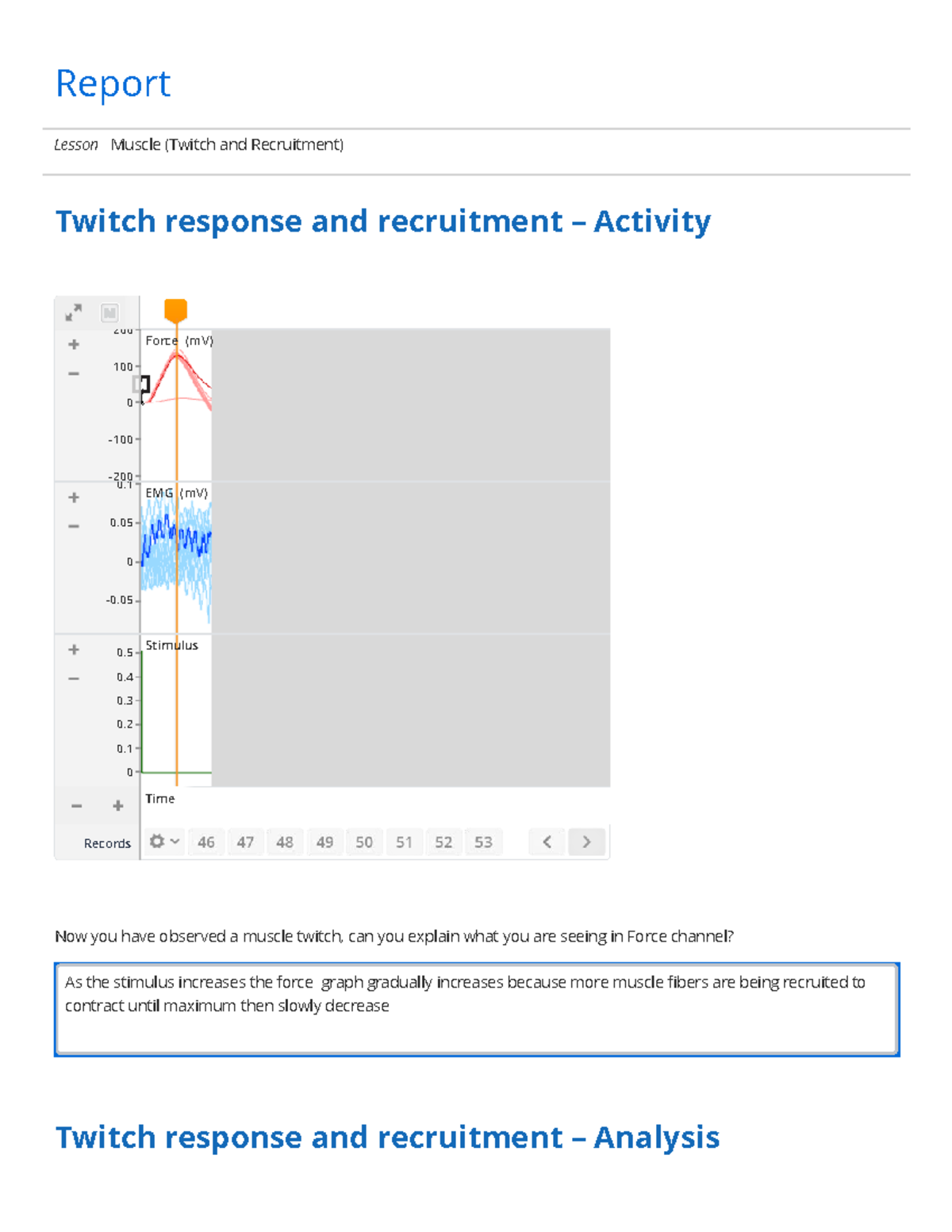 Muscle Twitch Report: Twitch Response & Recruitment Analysis - Studocu