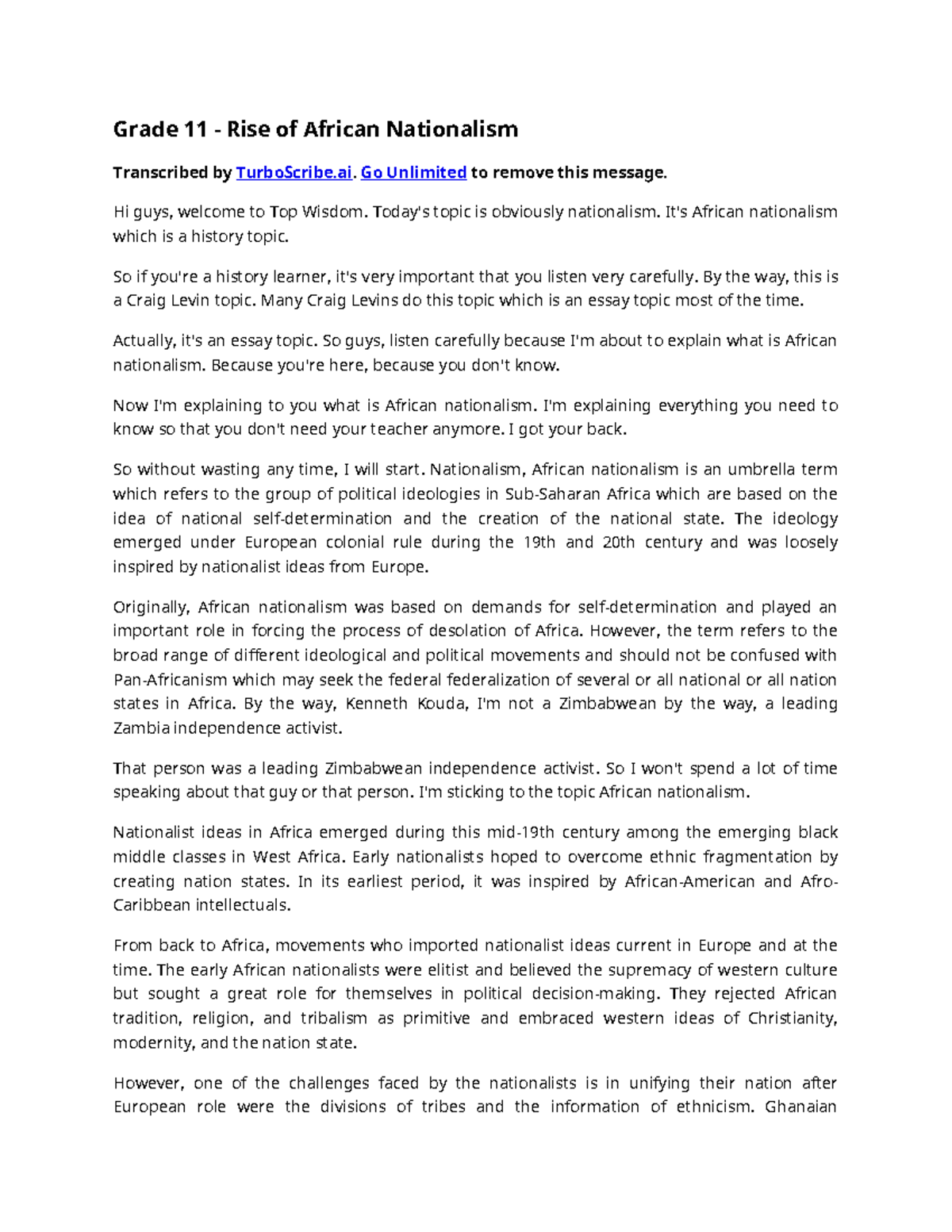Grade 11 Essay Notes: Rise of African Nationalism - Studocu