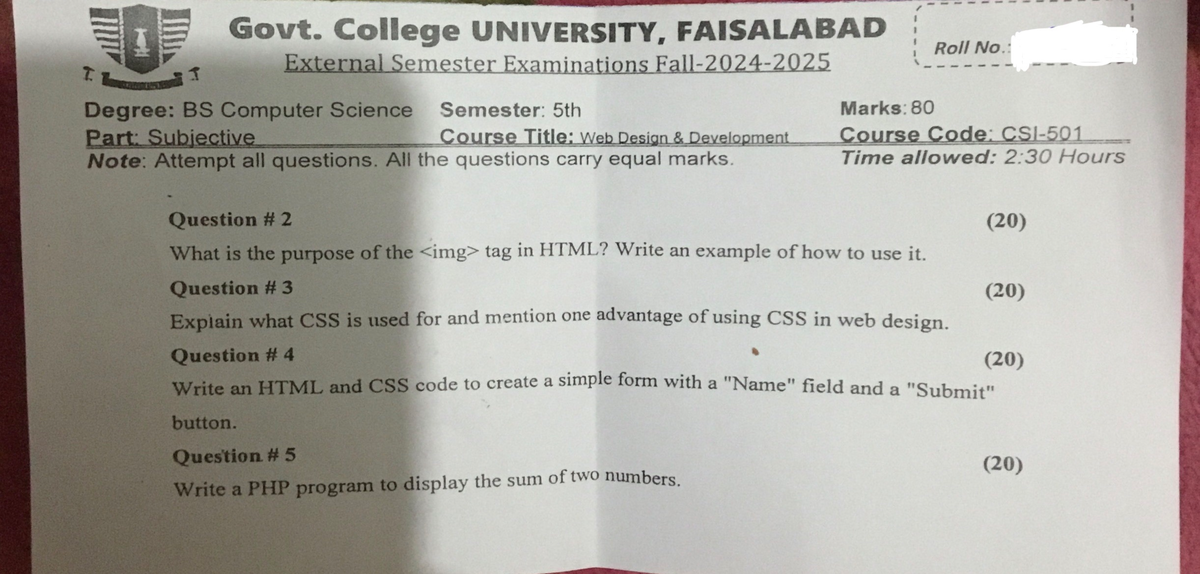 Web Design Development - Past Paper 2025 (BS CS 5th Sem) - Studocu