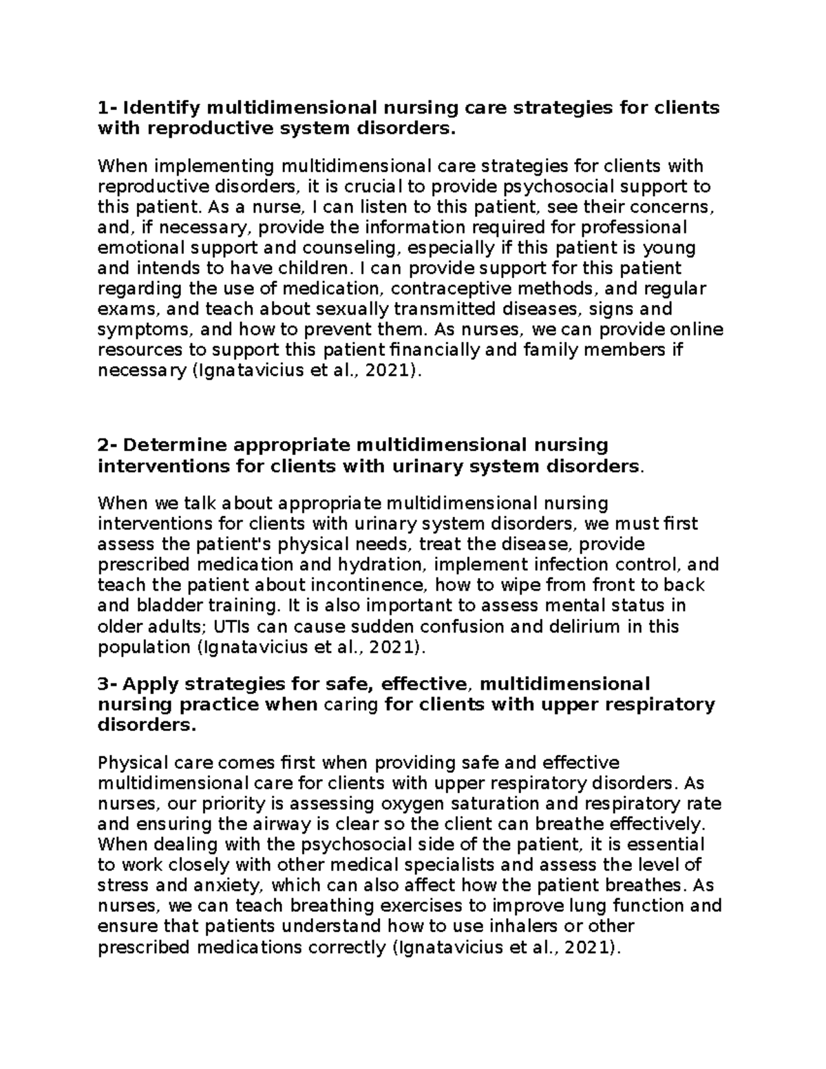 MDC Mod11 - MDC3 Módulo 11 assignment. Multidimensional Nursing Care ...