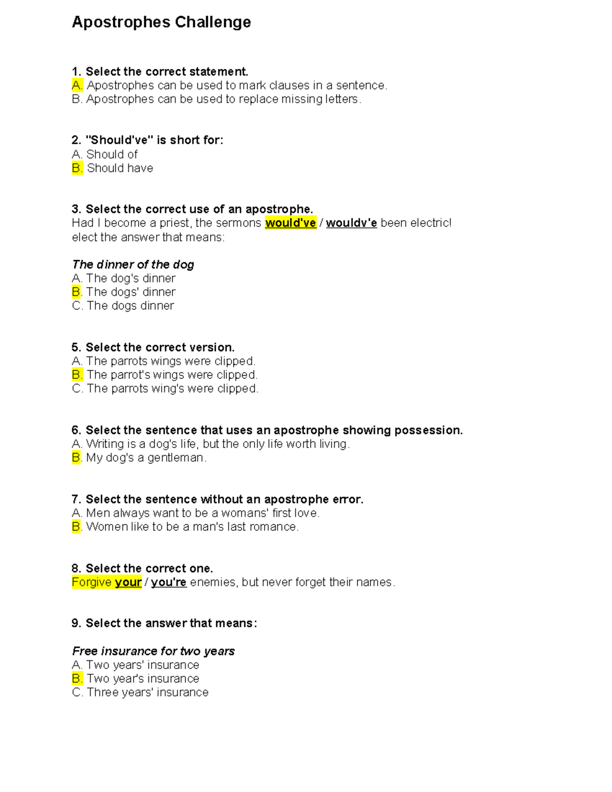Apostrophes Challenge 456: Understanding and Correct Usage - Studocu