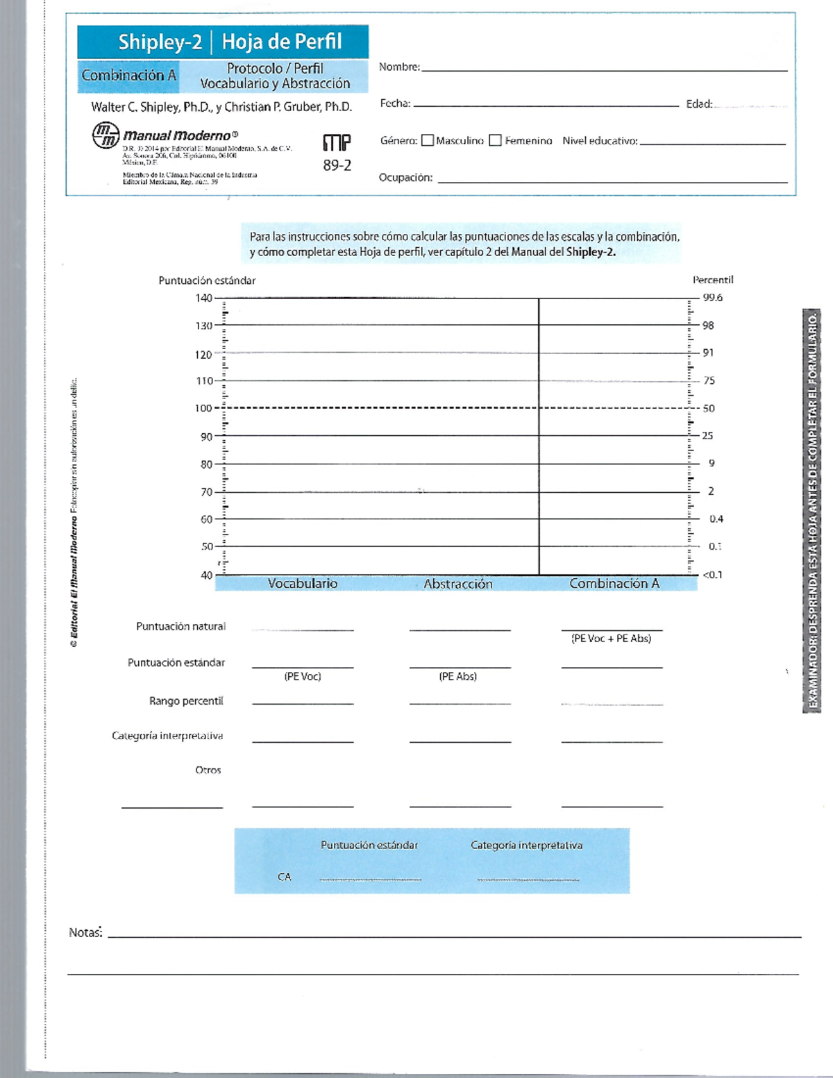 Hoja de Perfil Shipley-2 - 2 Hoja de Perfil Protocolo Perfil Nombre: Combinación A Vocabulario y ...