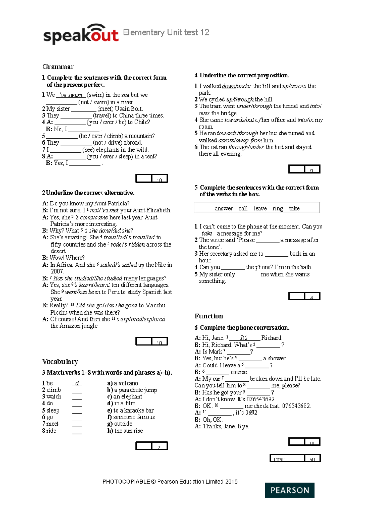 13. SO2nd Ed Elem Unittest 12: Grammar & Vocabulary Review - Studocu