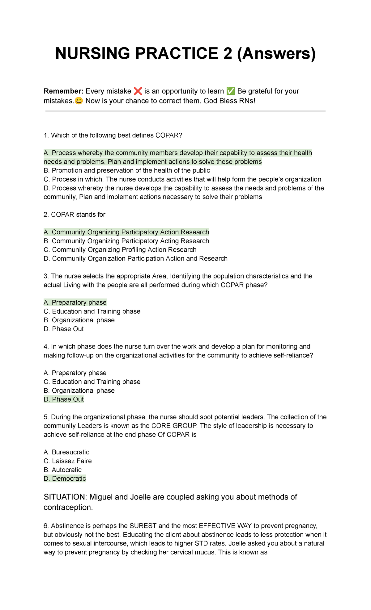 NP2 - Key Answers and Practice Questions for Nursing Practice 2 - Studocu