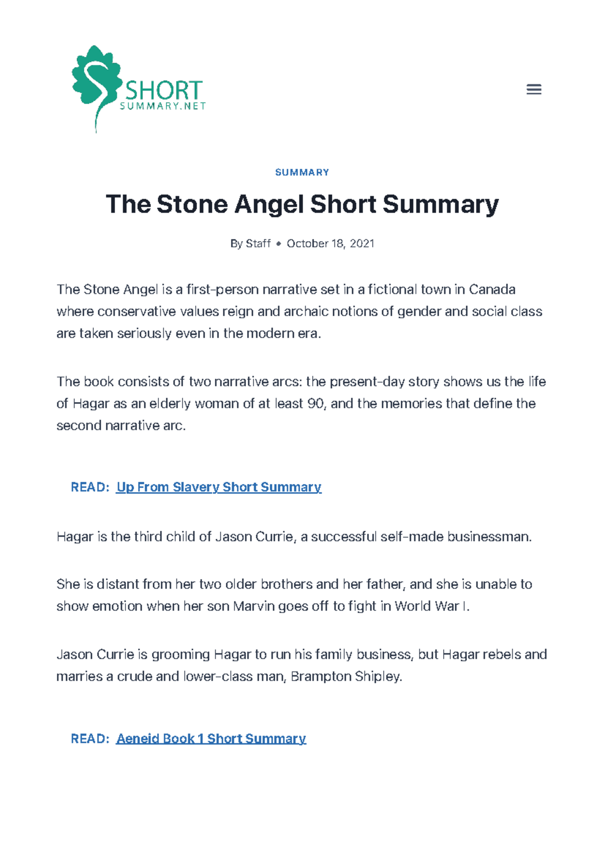 The Stone Angel Summary: An Analysis of Hagar's Journey and Struggles ...