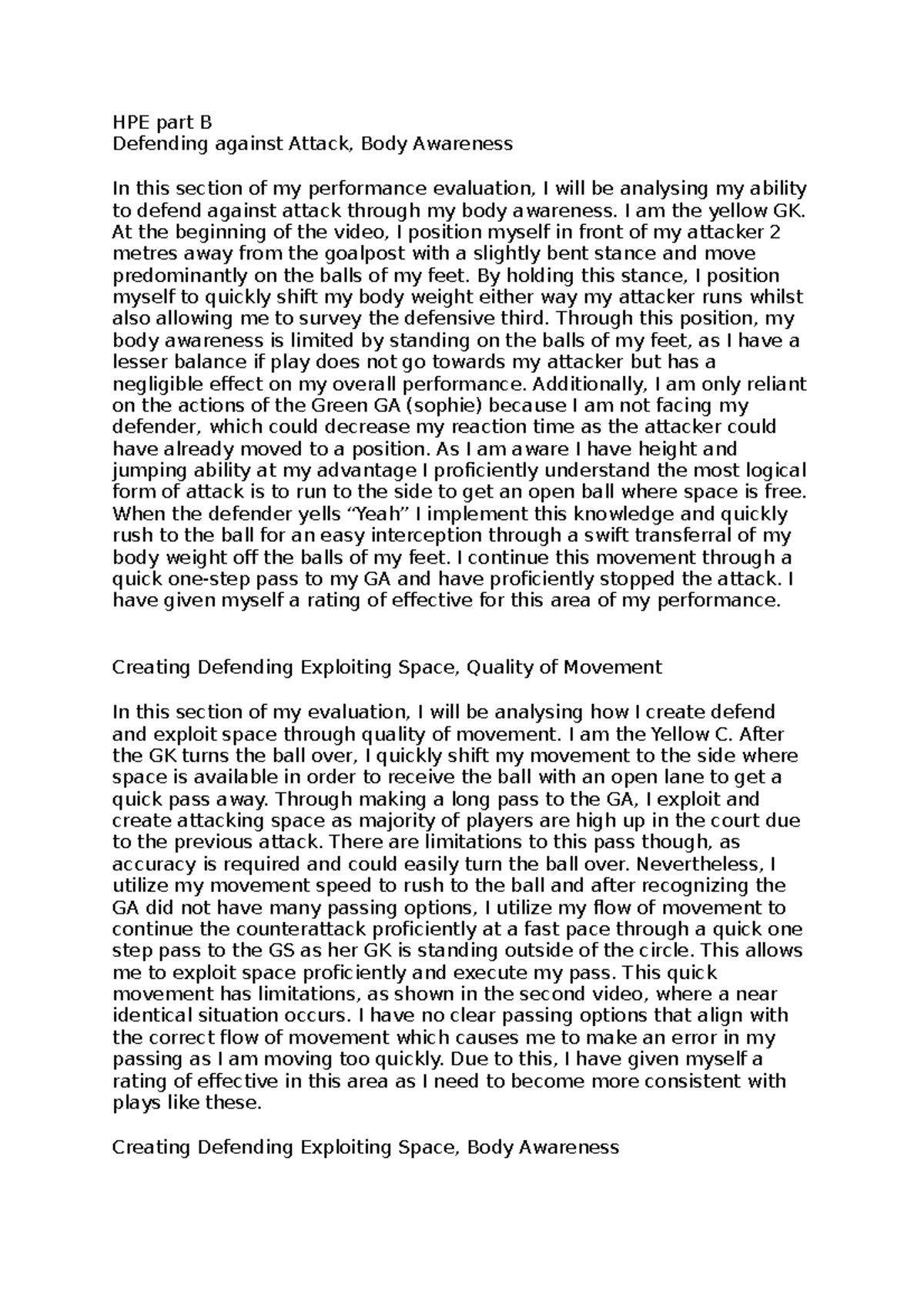 HPE part B - Performance evaluation for HPE year 12 - HPE part B ...