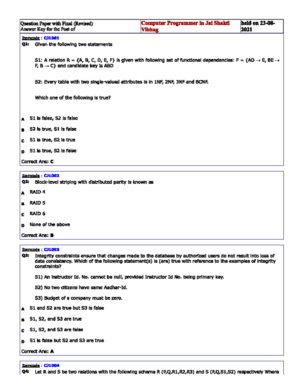 Computer Programmer Exam Questions & Answers - CJ1001 to CJ1067 - Studocu