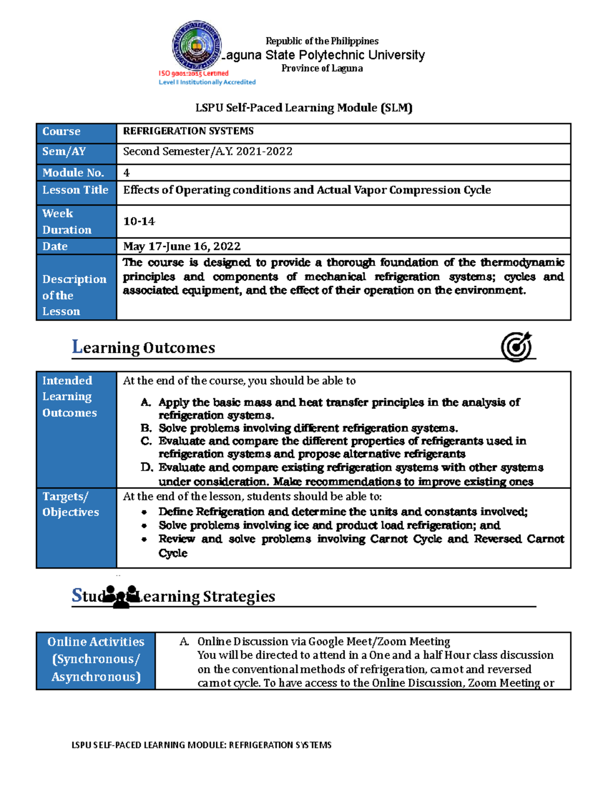 4.0 BSME FME15 Learning Module: Effects of Operating Conditions in ...