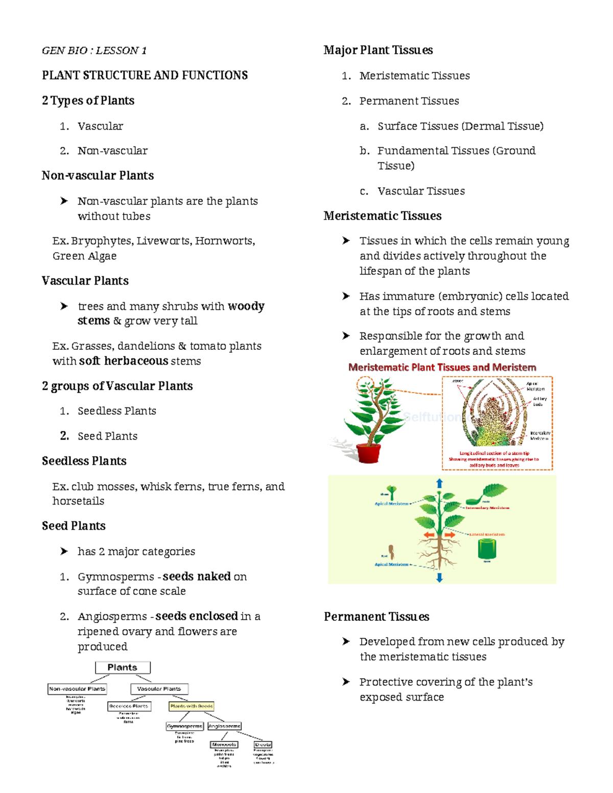 GEN BIO: LESSON 1 & 2 - PLANT STRUCTURE AND REPRODUCTION OVERVIEW - Studocu