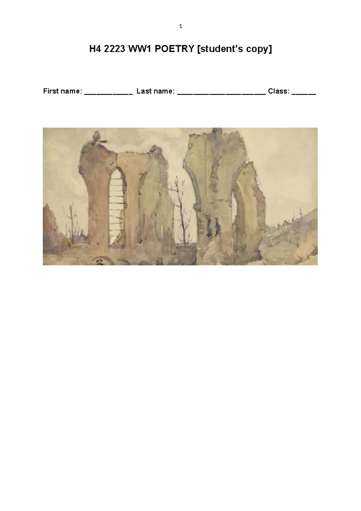 H4 2223 03 WW1 Poetry - Analysis of 4 War Poems - Studeersnel