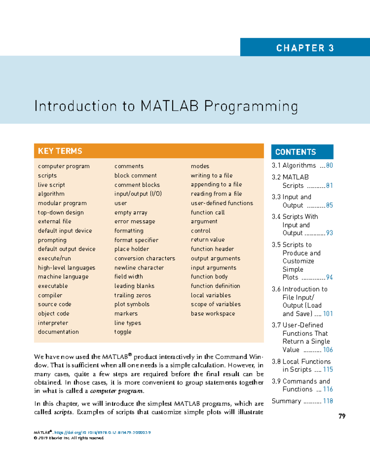 CHAPTER 3: Introduction to MATLAB Programming - Key Terms and Concepts ...