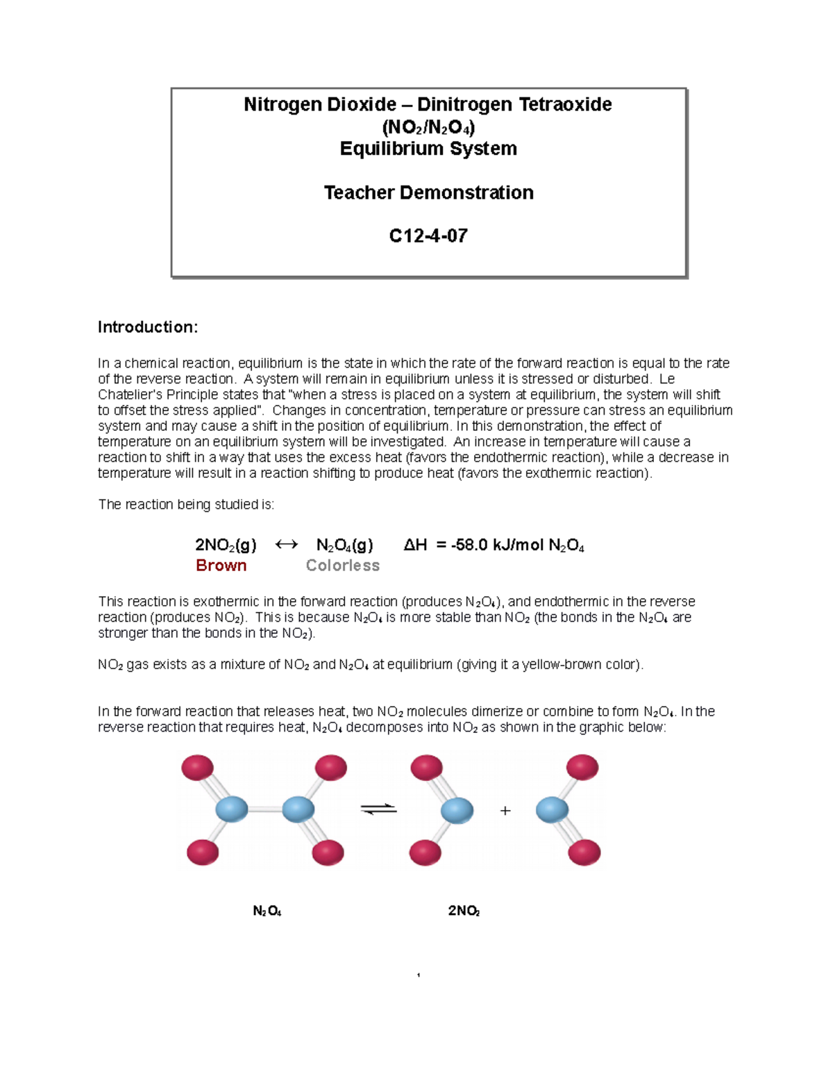 C12-4-1: Exploring the NO2-N2O4 Equilibrium through Temperature Effects - Studocu