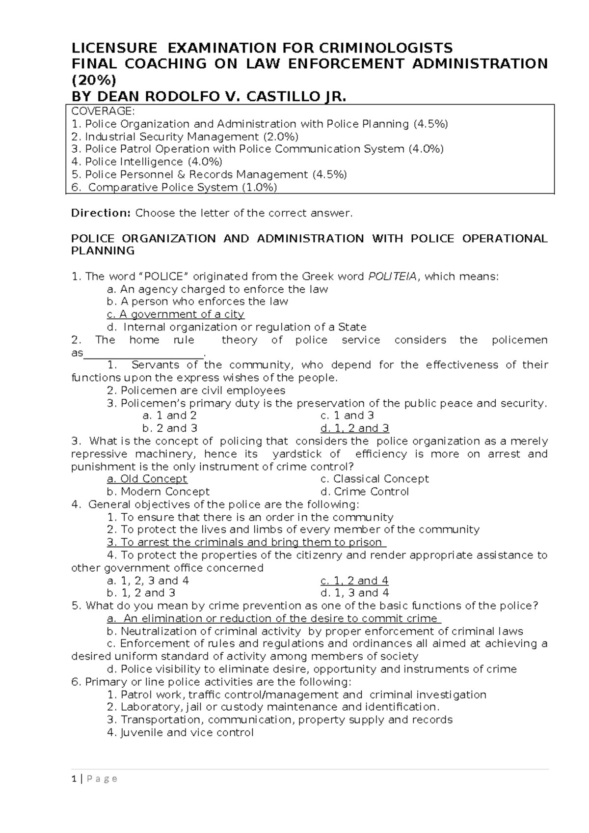 LICENSURE EXAMINATION FOR CRIMINOLOGISTS (LEA) FINAL COACHING ON LAW ...