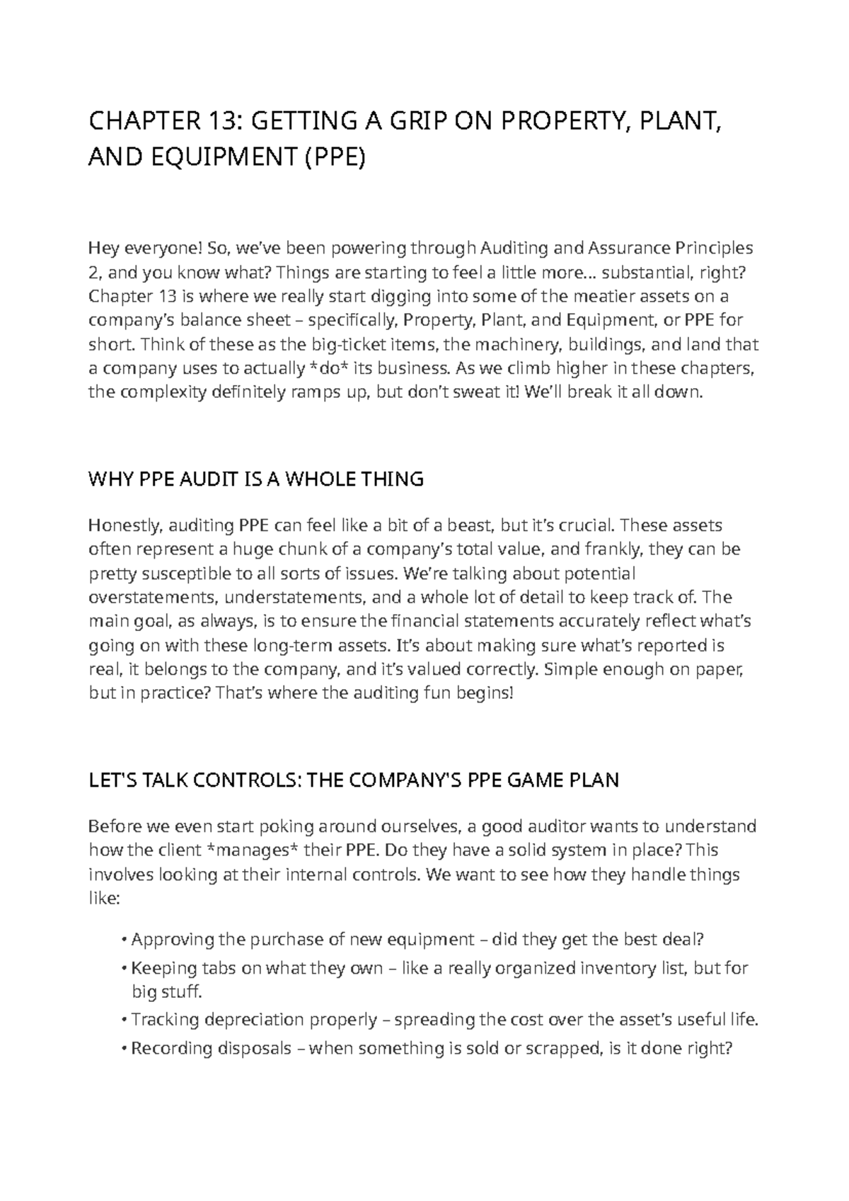 CHAPTER 13: AUDITING PROPERTY, PLANT, AND EQUIPMENT (PPE) - Studocu