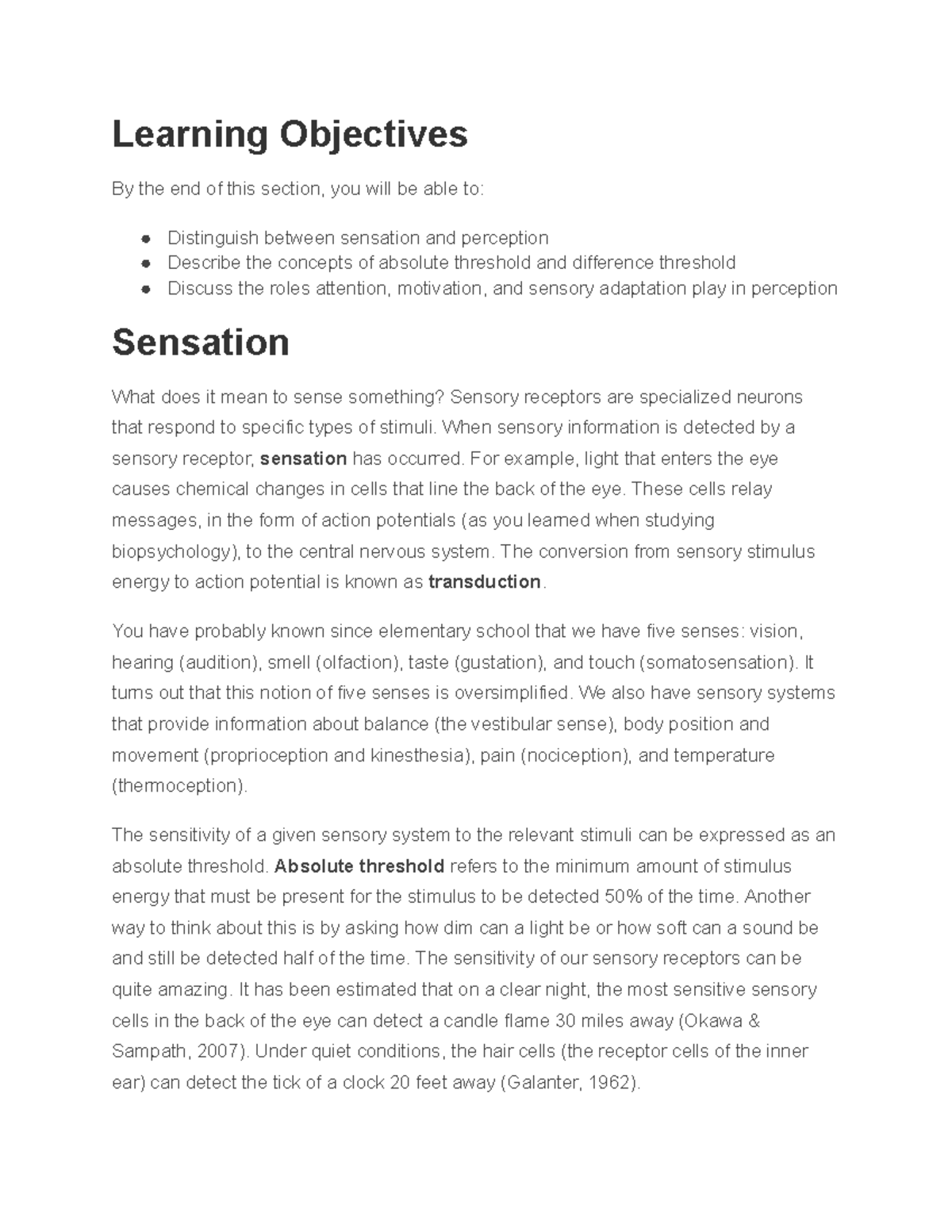 Psychology Notes on Sensation and Perception (PSY 101) - Studocu