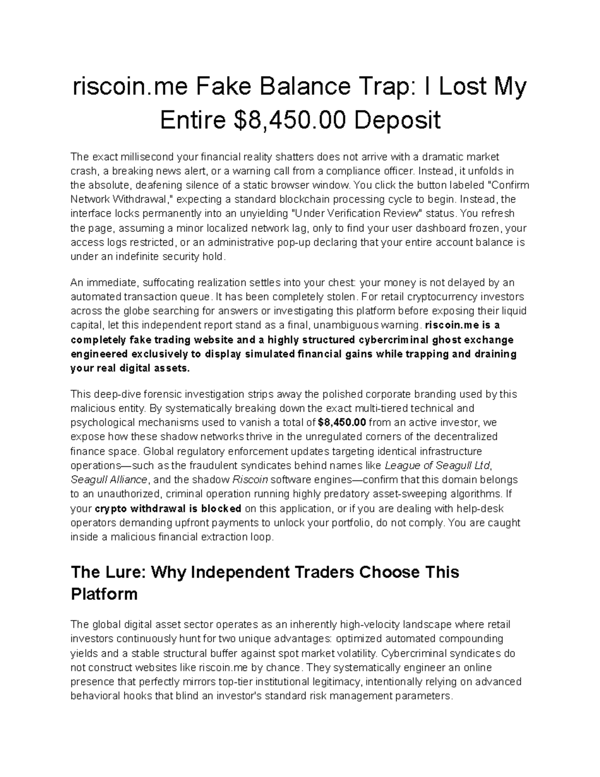 Riscoin.me Fake Balance Trap: My $8,450 Loss Explained - Studocu