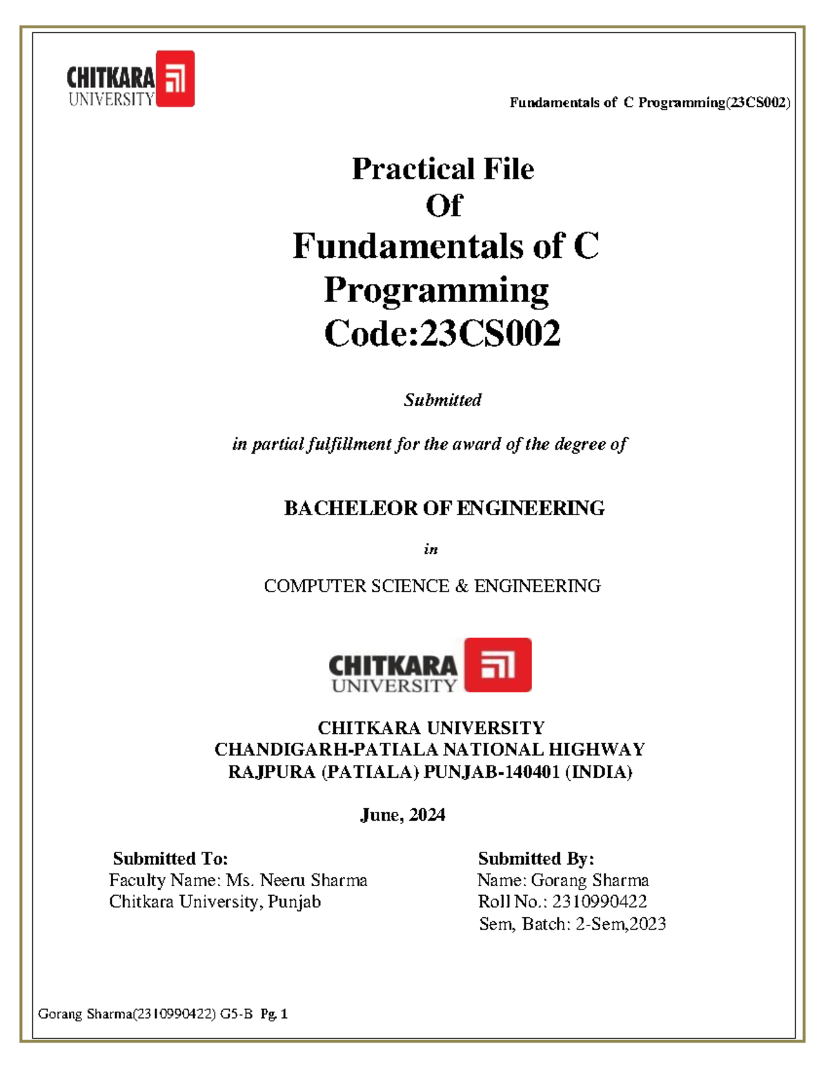 C Programming Notes (Code: 23CS) - Practical Files & Experiments - Studocu