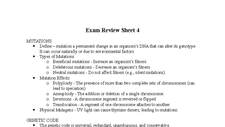 DNA Replication & Mutations: Key Concepts Review Sheet - Studocu