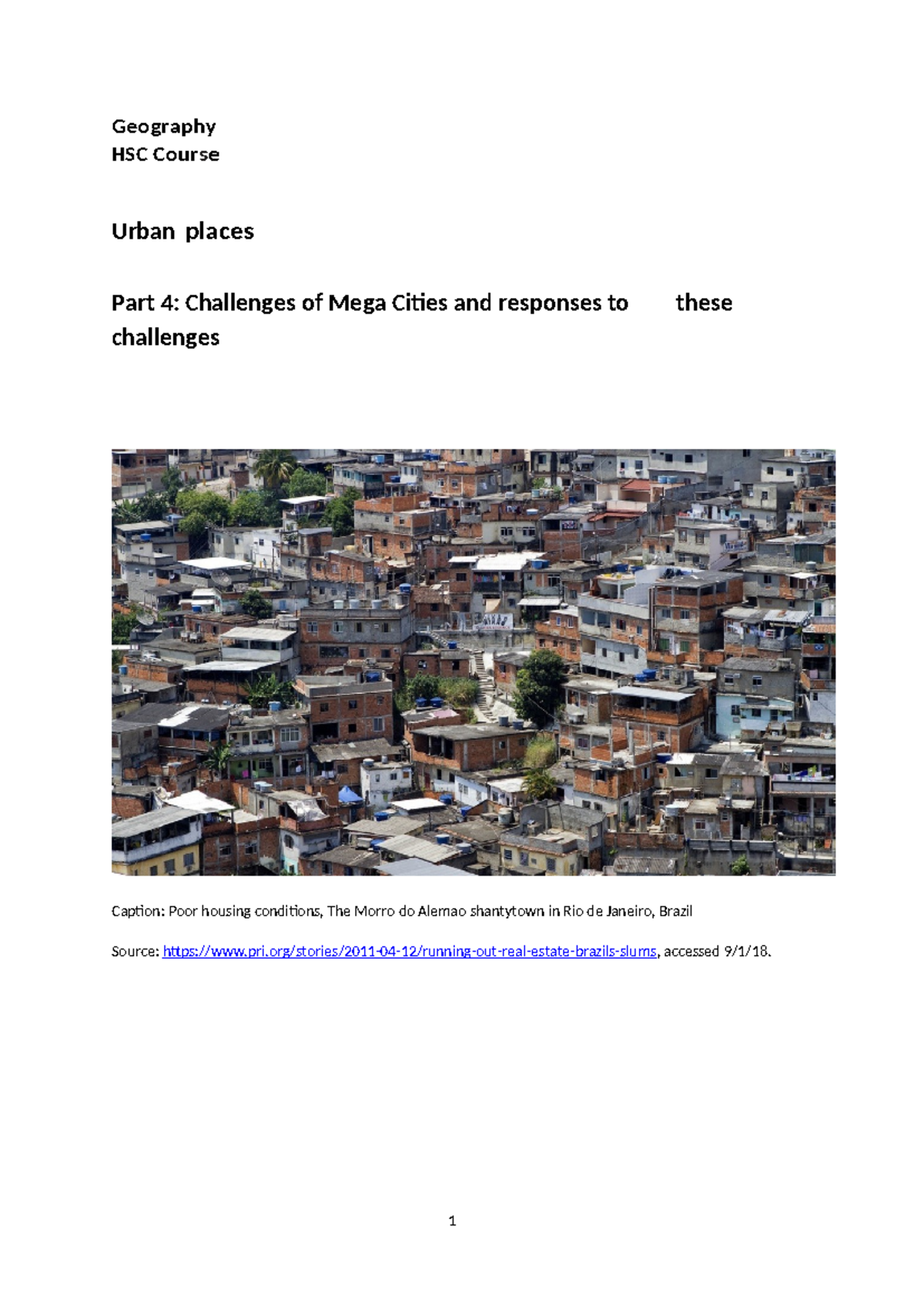 Geography HSC Course: Urban Places Set 4 - Mega Cities Challenges ...