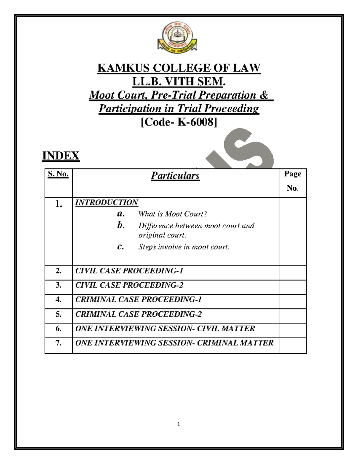 Moot Court Procedures & Case Analysis - LL.B Vth Sem - K-6008 - Studocu