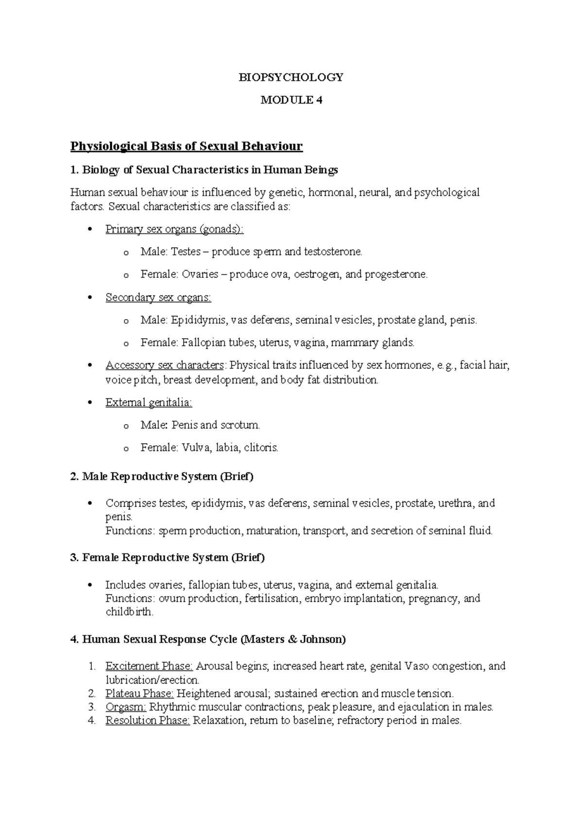 Biopsychology Module 4: Physiological Basis of Sexual Behavior - Studocu