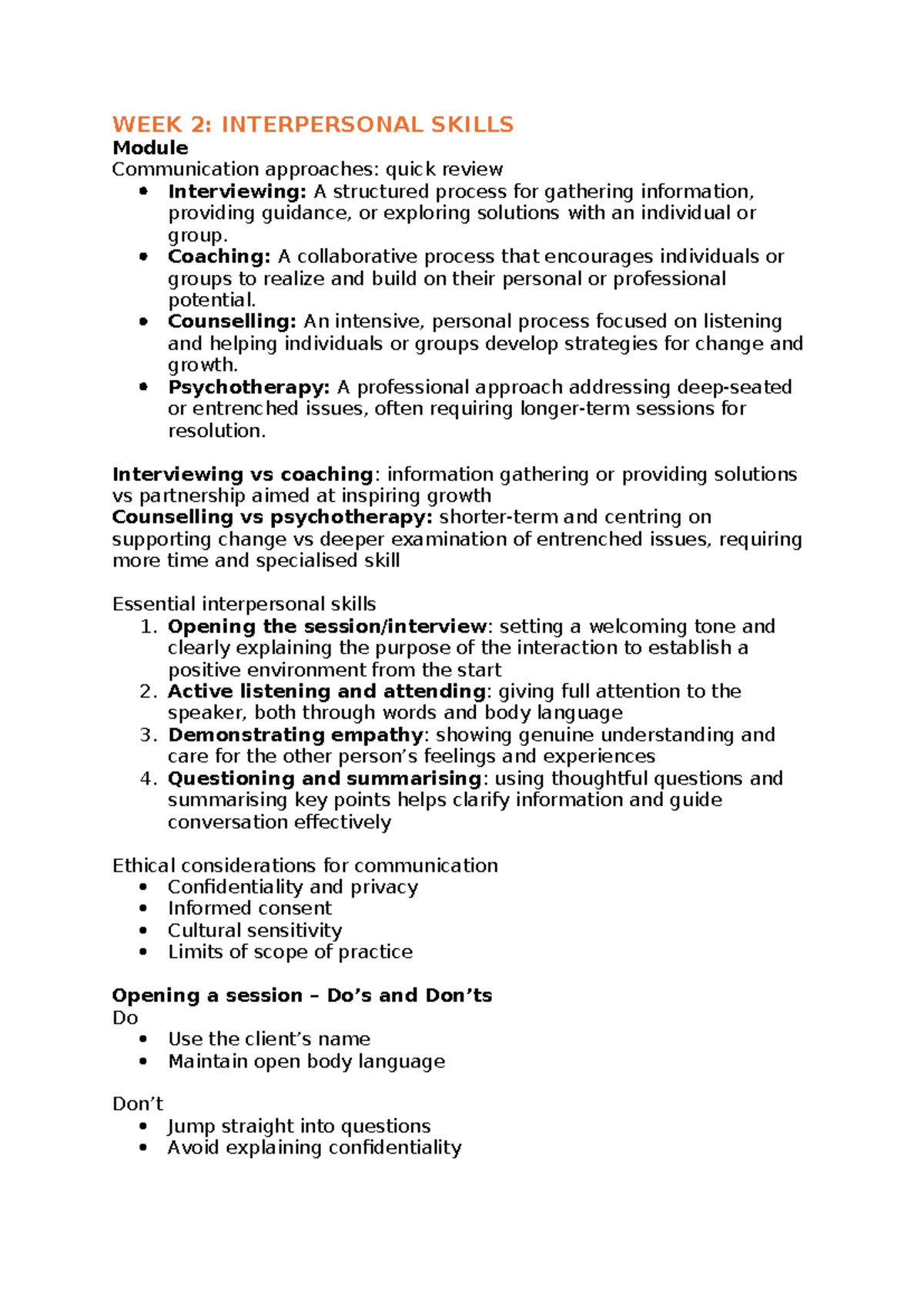PSYU2222 - Week 2: Interpersonal Skills & Communication Approaches ...