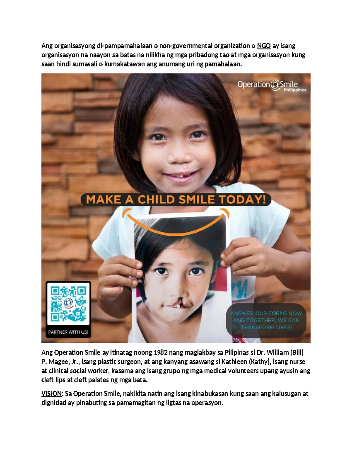 Pagsusuri sa Operasyon Smile: NGO at Cleft Lip Cleft Palate - Studocu