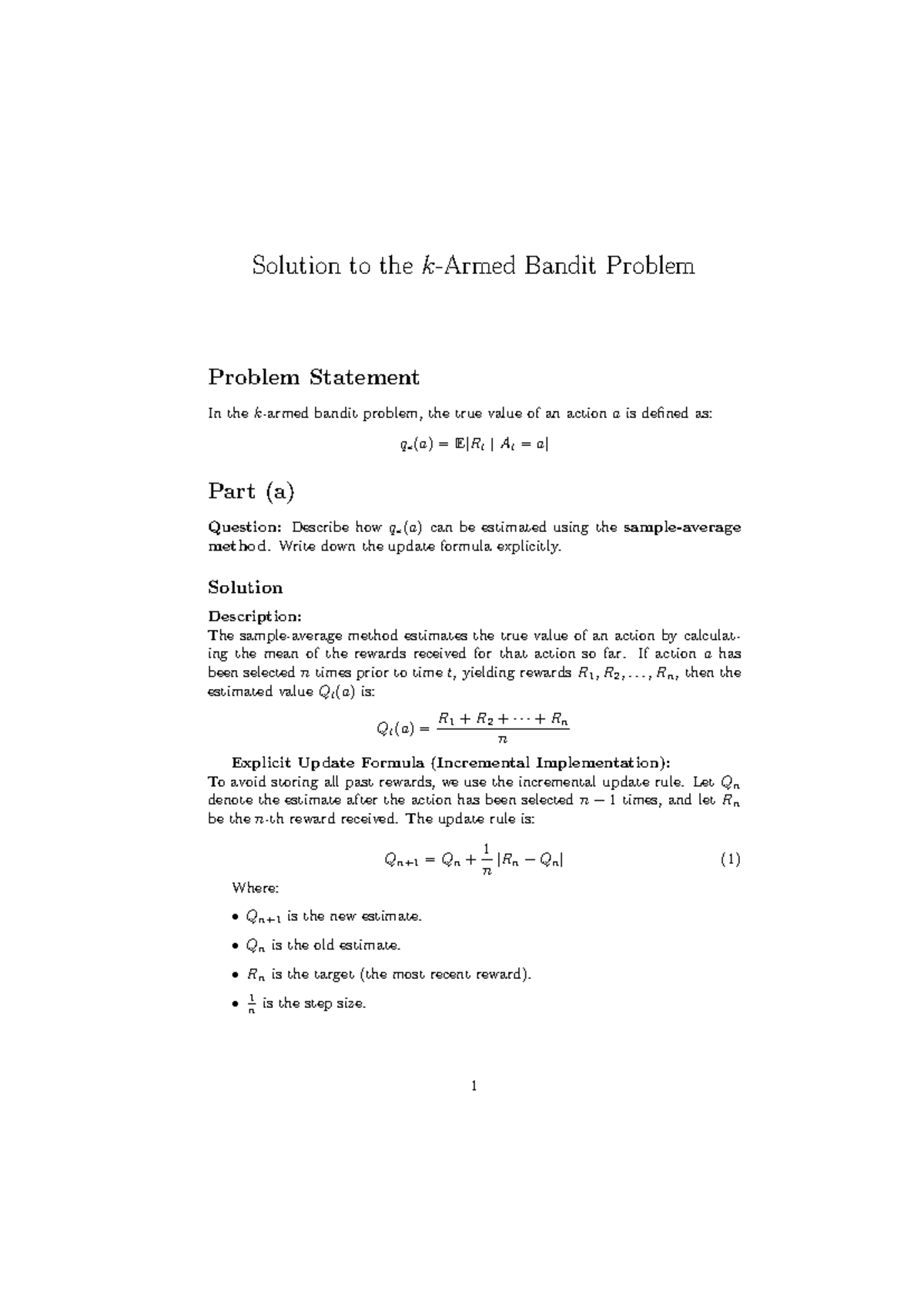 Q1 Rel - Solution to the Bandit Problem: Estimation & Unbiasedness ...