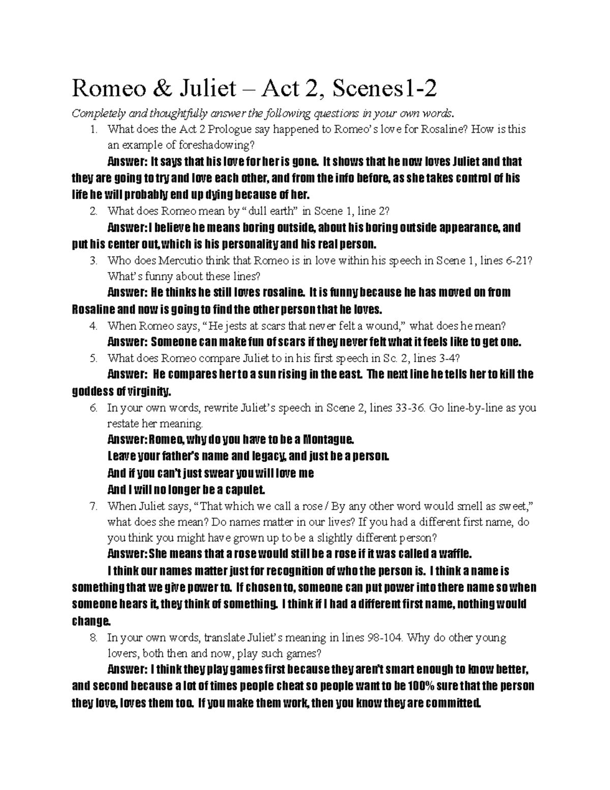 Romeo & Juliet - Act 2, Scenes 1-2 Analysis and Discussion - Studocu