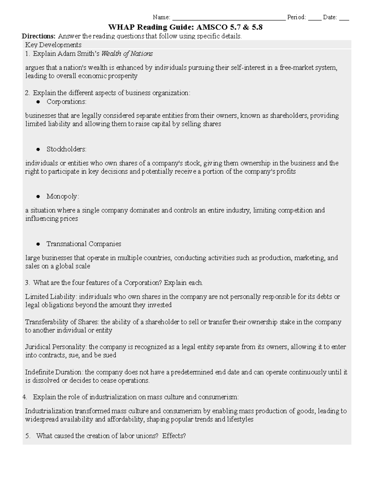 WHAP AMSCO Unit 5.7 & 5.8 Reading Guide: Key Concepts Explained - Studocu