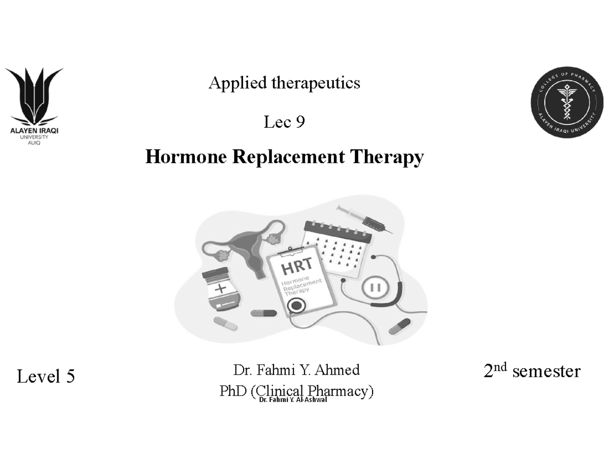 Applied Therapeutics Level 5: Lec 9 Hormone Replacement Therapy - Studocu