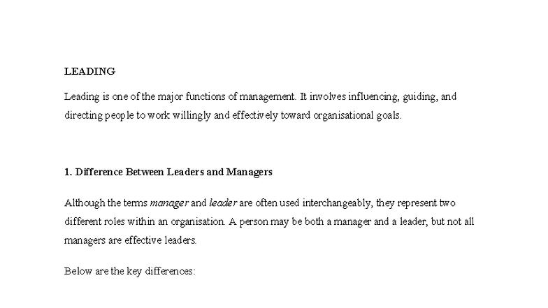 Leading in Management: Key Differences Between Leaders and Managers ...
