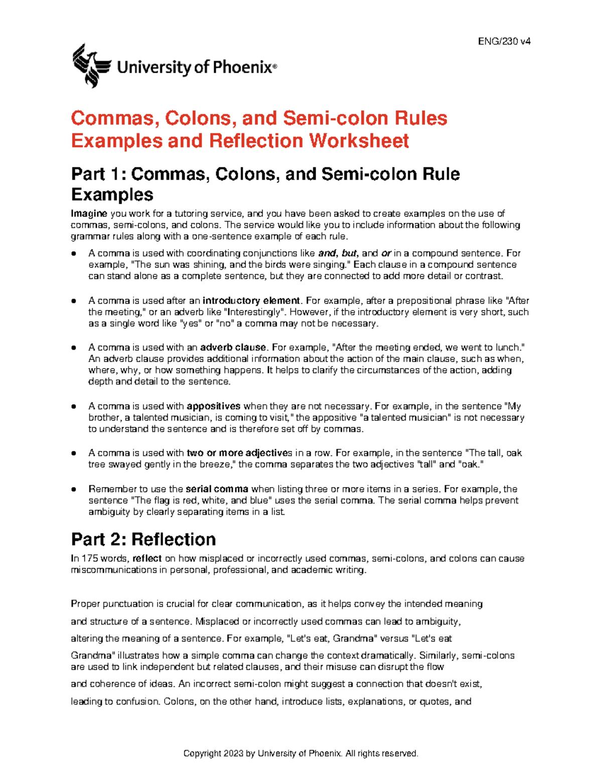 ENG/230: Wk 4 - Comma, Colon, and Semi-Colon Usage Guide - Studocu