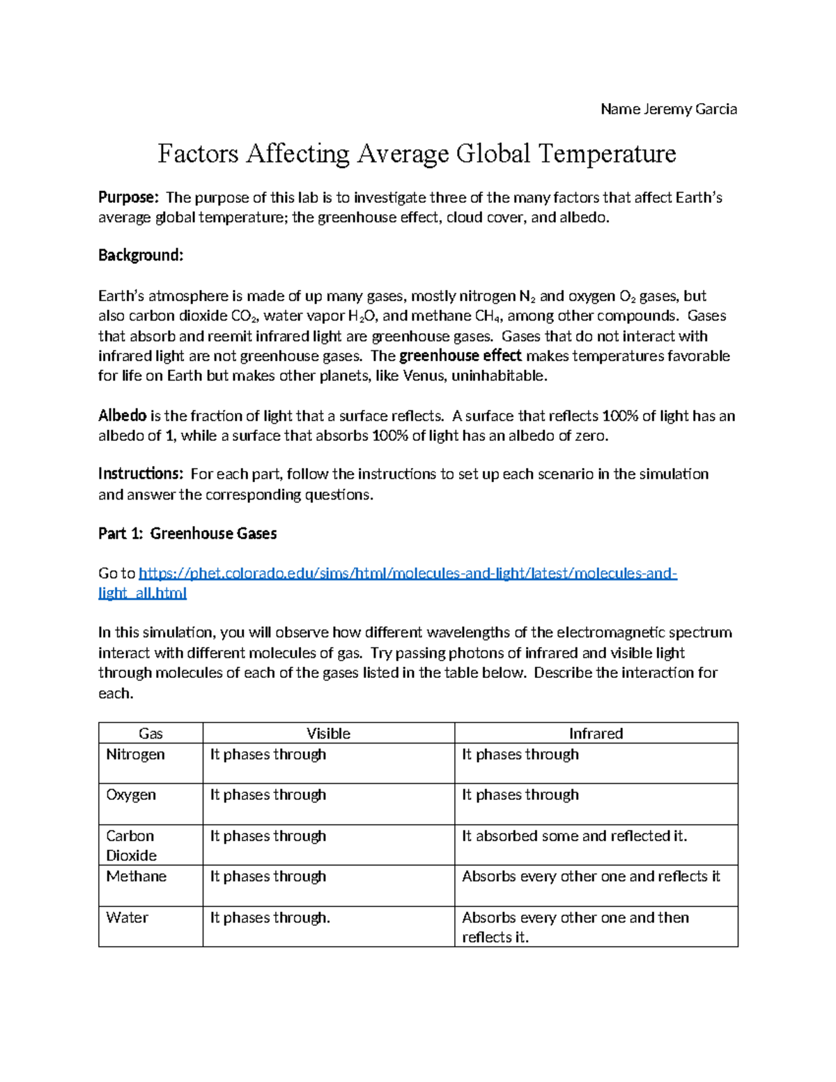 Global Temperature Lab: Investigating Greenhouse Effect & Albedo ...
