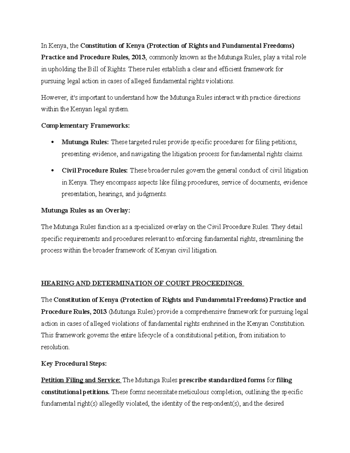 Kenya's Mutunga Rules: Practice & Procedure Framework Explained - Studocu
