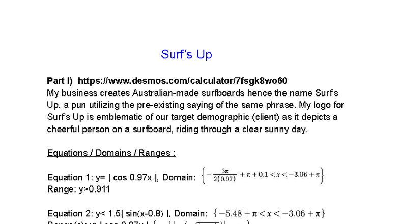 Year 11 Math Assignment: Surf's Up Logo Design & Equations - Studocu