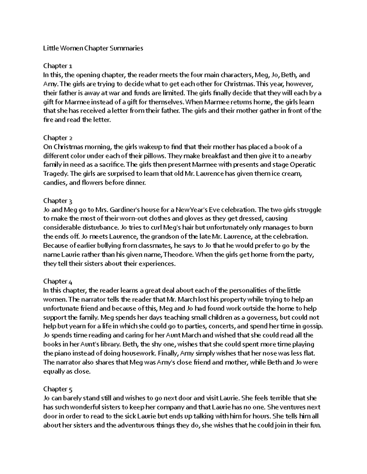 Little Women (ENG101) Chapter Summaries: Comprehensive Overview - Studocu