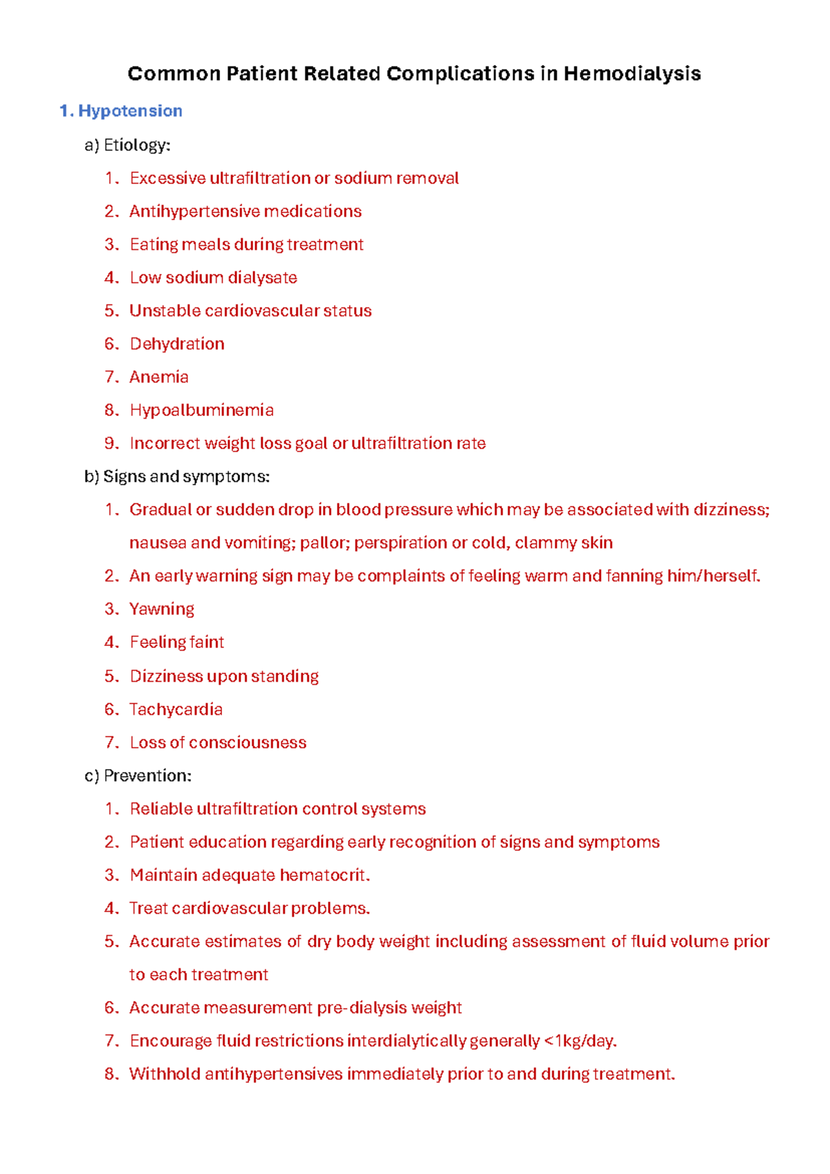 Unit 4: Common Patient-Related Complications in Hemodialysis - Studocu
