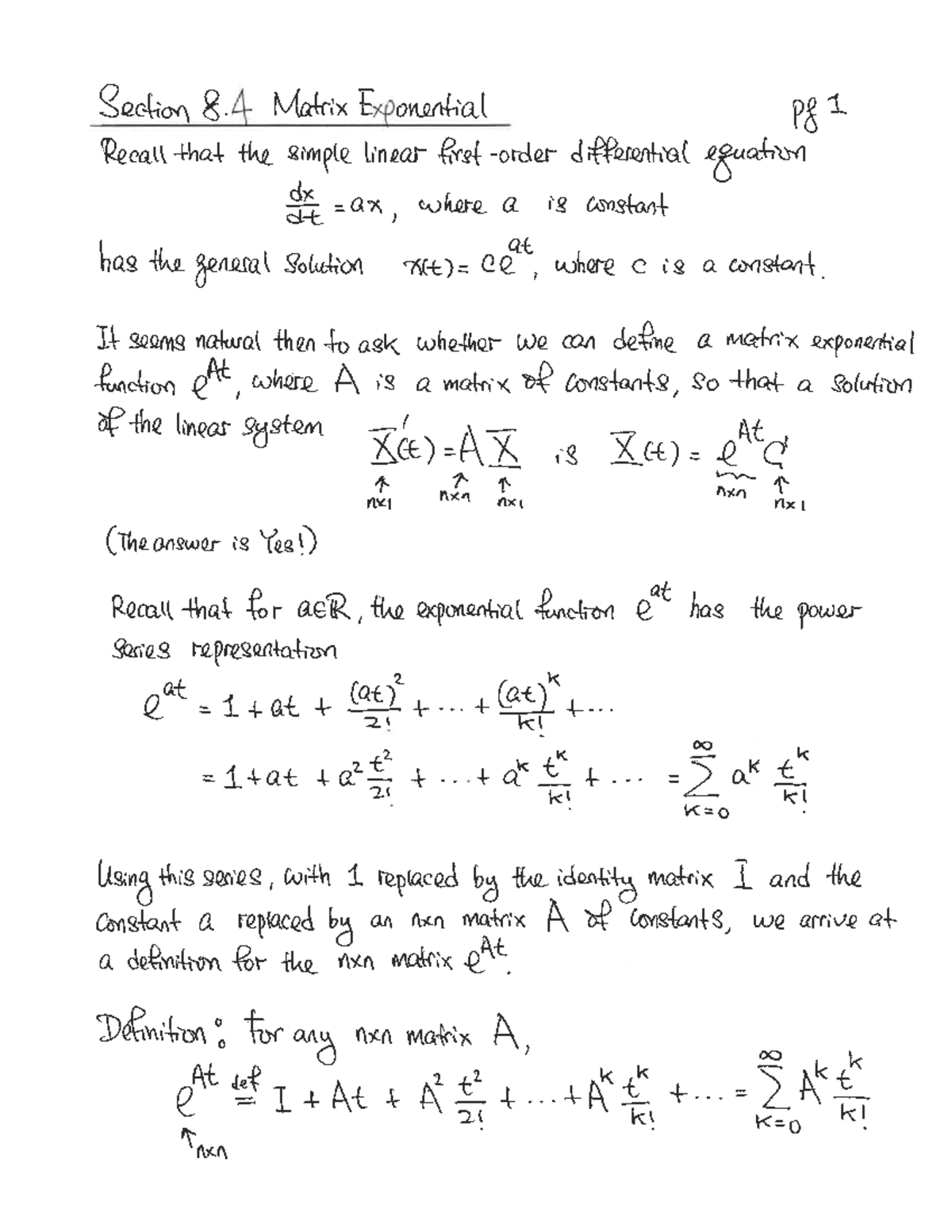 Lecture Notes on Matrix Exponential and Differential Equations - Studocu