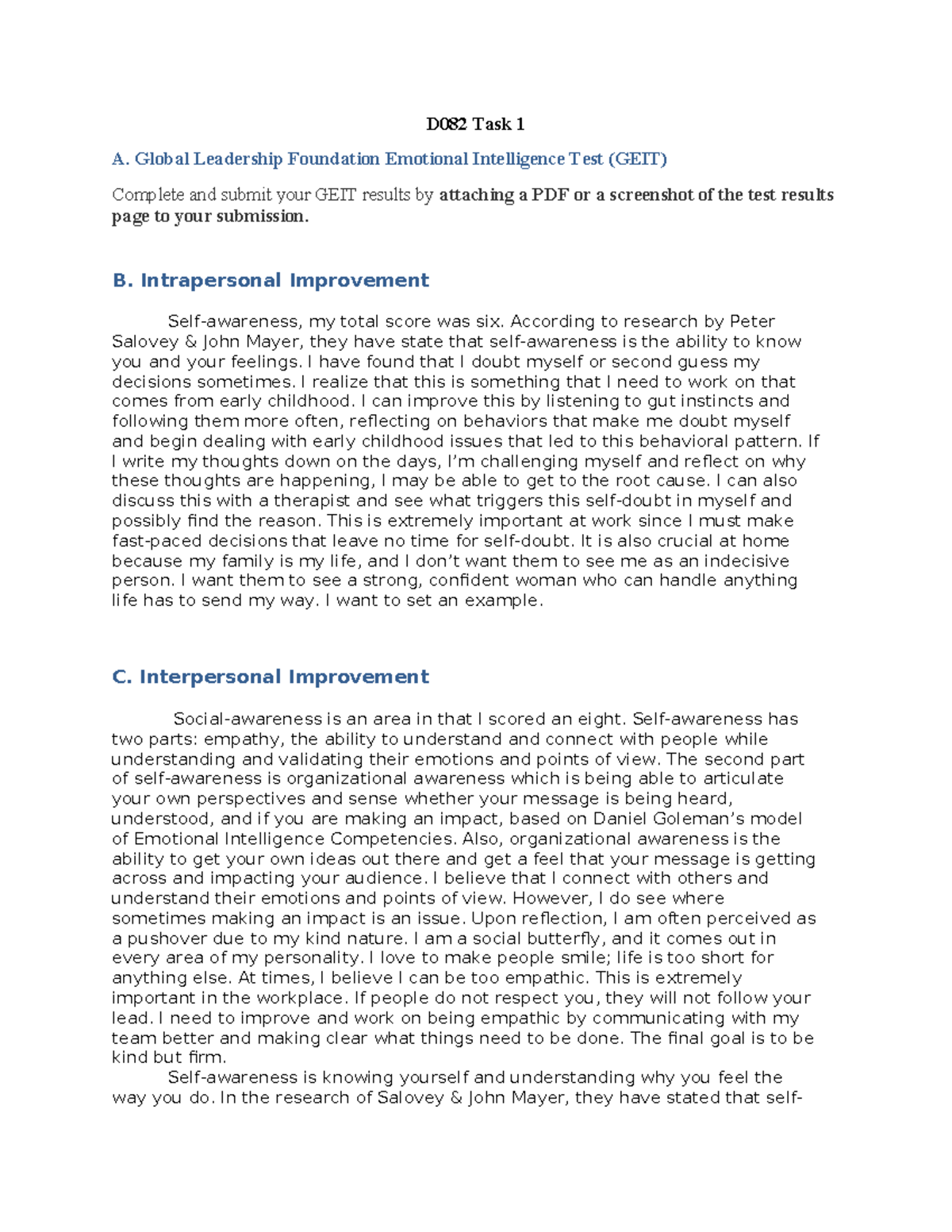 D082 Task 1 - This course has 2 Tasks in order to complete and finish ...