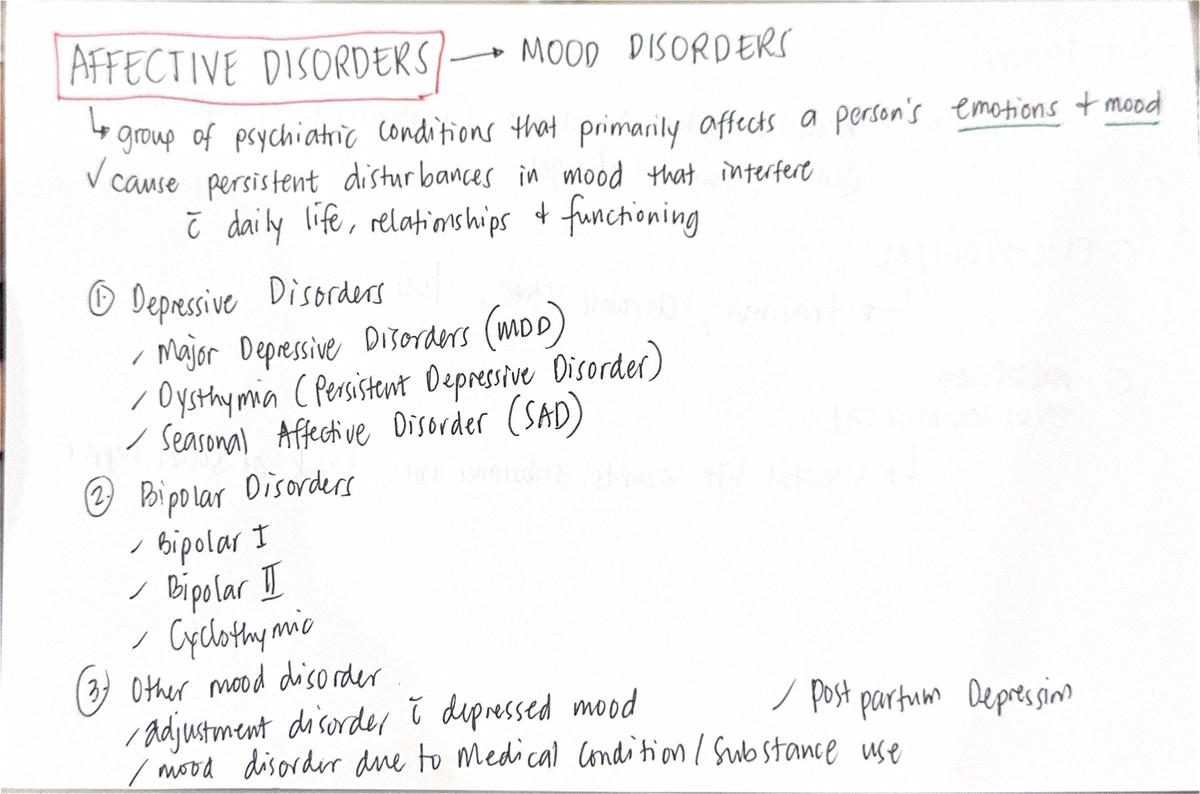 AFFECTIVE DISORDERS: Overview of Mood Disorders and Treatments - Studocu