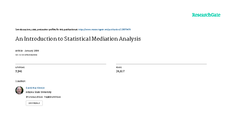 Statistical Mediation Analysis: Insights and Methodologies (PSY 301 ...