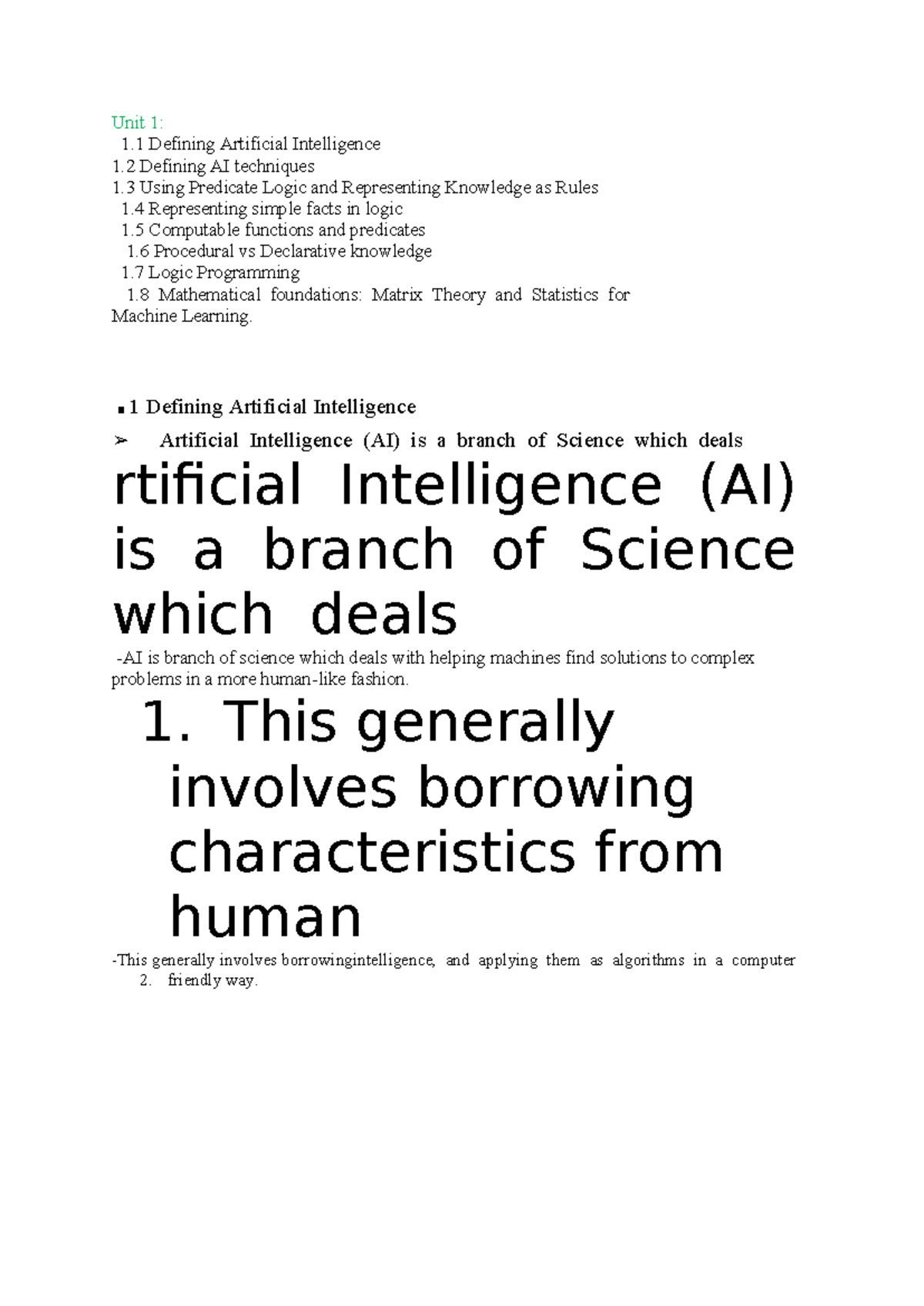 Unit 1: Introduction to Artificial Intelligence Concepts and Techniques ...